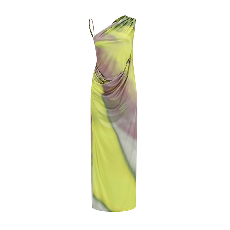 OUDE WAAG - YELLOW/GREY PRINTED DRAPED ONE-SHOULDER DRESS – LABSTORE WORLD